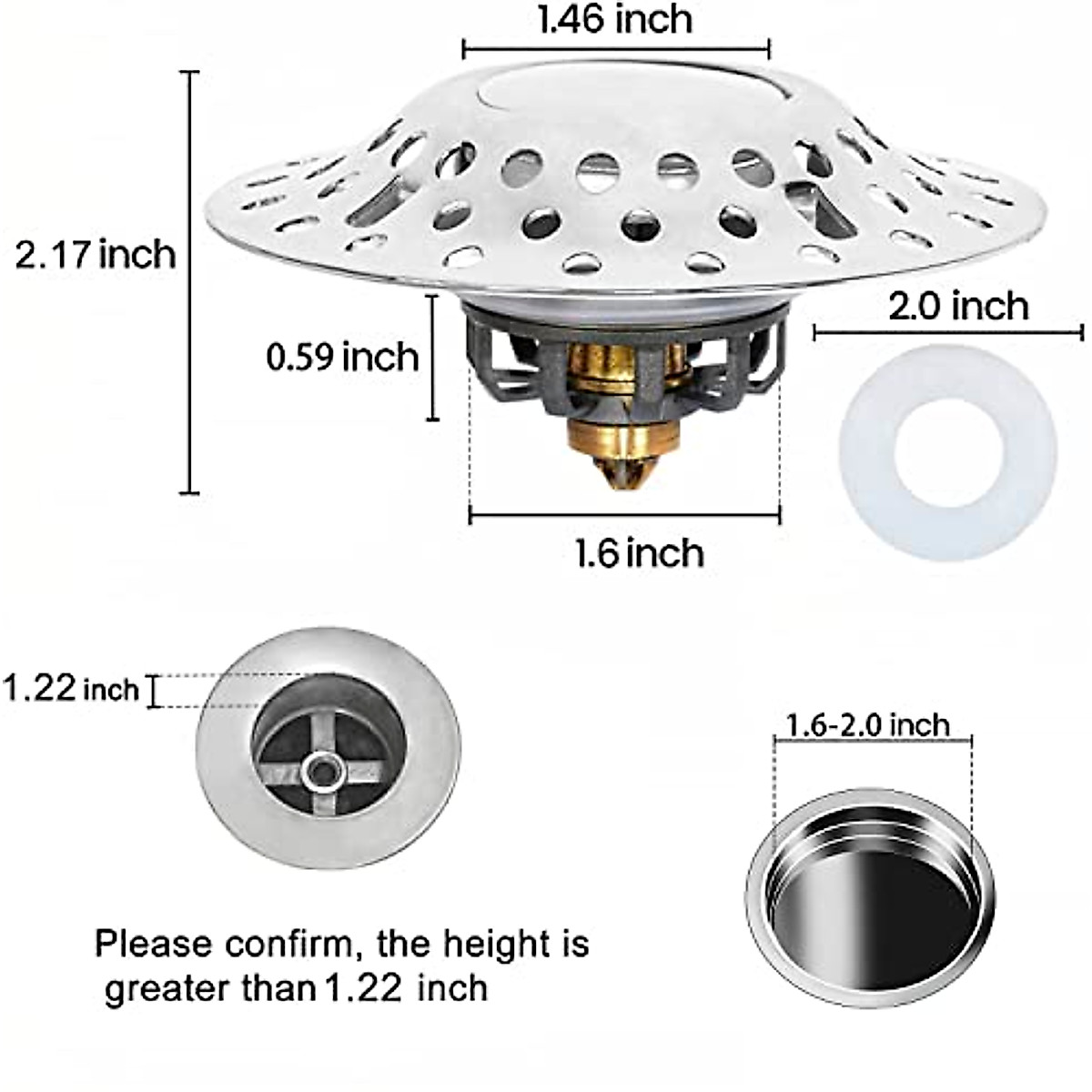 Haftaby Upgraded Tub Stopper Bathtub Drain Plug with Drain Hair Catcher Pop-Up Shower Stopper Hair Trap for 1.6-2.0 Inch