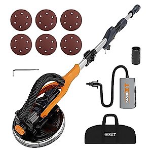 MAXXT Drywall Sander Electric Foldable Wall Sander REAL self-priming system LED light telescopic handle variable speed 6.5A motor six 9-inch sanding discs dust bag