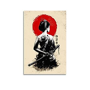 XDTIOPIMY Retro Asian Art Poster Geisha Samurai Decor Japanese Wall Decor Contemporary Japanese Poster Asian Decor Canvas Painting Pictures for Wall Art Unframed Size 16x24 Inchs