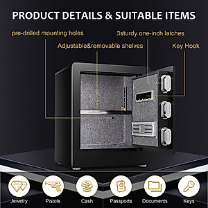 Marcree Safe, 2.6 Cub Security Home Safe, Safe Box for Home with Digital Keypad, Steel Inner Cabinet, Money Safe with Removable and Adjustable Shelf, LED Light, Cabinet Safes for Office Hotel