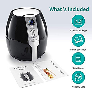 Ultrean Air Fryer, 4.2 Quart (4 Liter) Electric Hot Airfryer Oven Oilless Cooker with LCD Digital Screen and Nonstick Frying Pot, UL Certified, 1-Year Warranty, 1500W (Black)