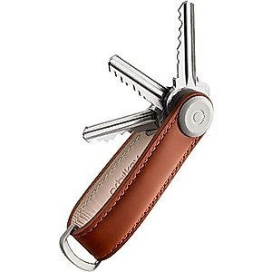 Orbitkey Leather Key Organizer | Durable, Stainless Steel Locking Mechanism, Slim & Quiet Profile | Holds up to 7 Keys, Cognac with Tan Stitching