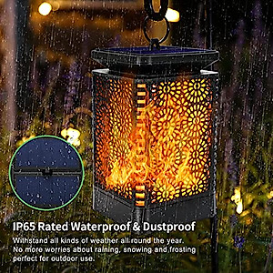Solar Lantern Lights Dancing Flame Waterproof Outdoor Hanging Lantern Solar Powered Umbrella Led Night Lights Auto on Off Landscape Decorative for Garden Patio Deck Yard Path 4 Pack