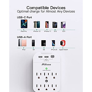 Outlet Extender - Wall Surge Protector with 6 Outlets 3 USB (1 USB C, 2 USB A), Multi Plug Outlet Splitter, Wall Mount Adapter with Top Phone Holder for Home, School, Office (490 Joules)
