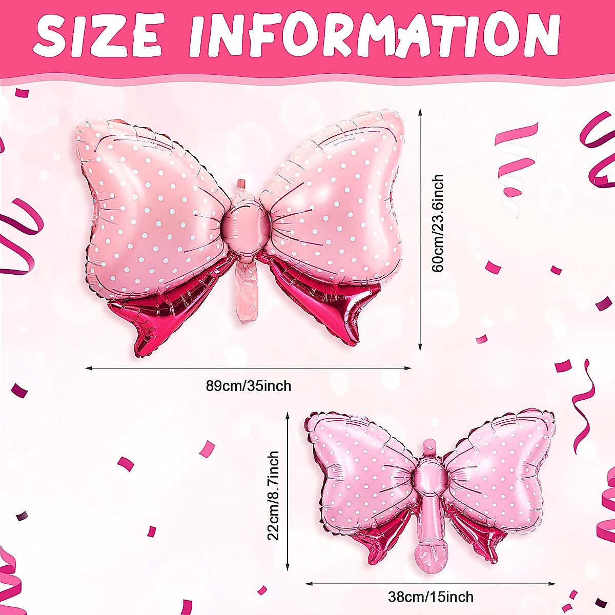 10 Pieces Mouse Balloon Pink Bow Balloon Mouse Party Decoration Bowtie Foil Pink Balloon Jumbo Bow Balloon for Wedding Bridal Shower Gender Reveal Balloon Party Decoration, 2 Sizes