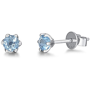 Agvana 14K Solid White Gold Solitaire Tiny 0.44 Carat Aquamarine Stud Earrings for Women March Birthstone Jewelry Anniversary Birthday Gifts for Women Mom Wife Daughter Her