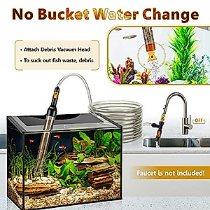 hygger Bucket-Free Aquarium Water Change Kit Metal Faucet Connector Fish Tank Vacuum Siphon Gravel Cleaner with Long Hose 25FT Drain & Fill