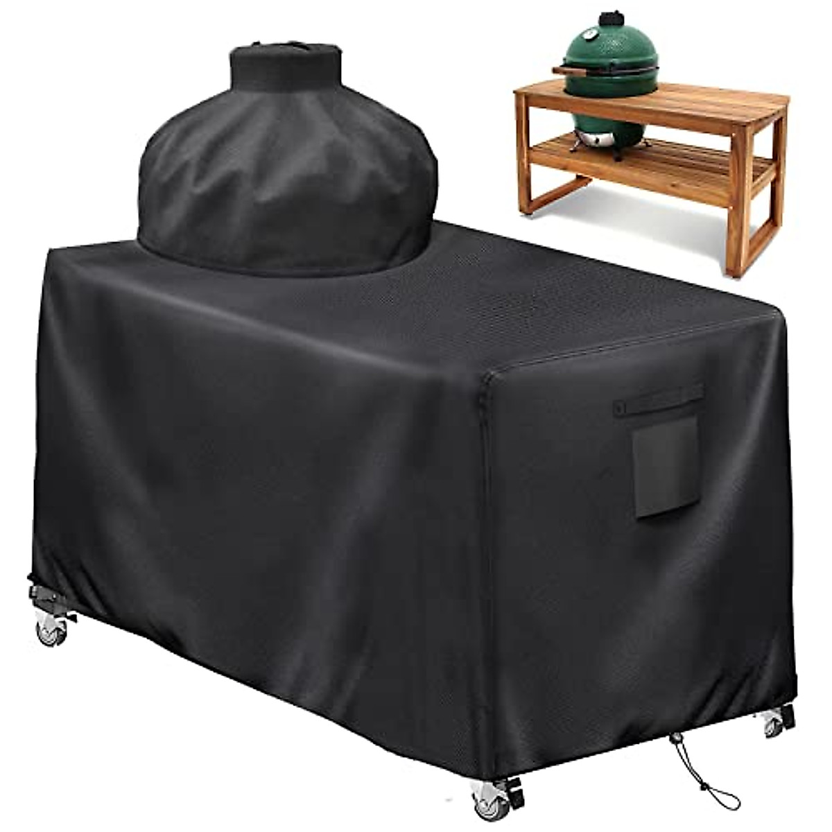 Big Green Egg Table Cover 60 Inch Ceramic BBQ Grill Cover,600D Heavy Duty Green Egg Cover, UV & Dust & Rip & Fading Resistant,Black (60" Lx27 Wx31 H)