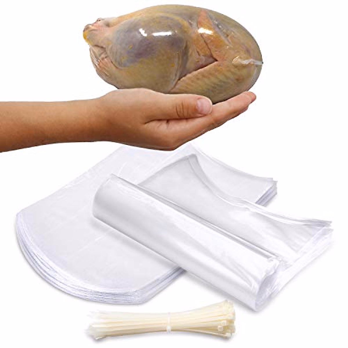 Poultry Shrink Bags - Clear 13" x 18" Chickens or Rabbits - w/zip ties included / 2.5 Mil/Freezer Safe Commercial Grade BPA BPS Free (50)