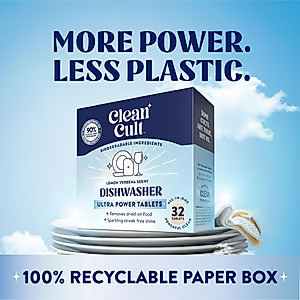 Cleancult Ultra Power Dishwasher Detergent Pods for Sparkling Streak-Free Shine, All-In-One, No Plastic Waste, 32 Count