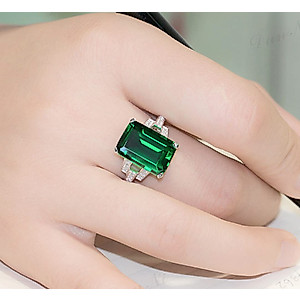 WDIYIEETN Elegant Huge Natural Solitaire Emerald Cocktail Ring 925 Sterling Silver Shiny Princess Cut Square Emerald CZ Crystal Diamond Wedding Ring for Women (8)