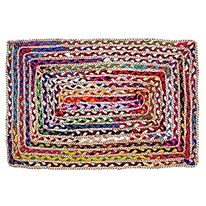 Eleet Cotton & Jute Multi Chindi Area Rug - 2x3 Ft Multicolor Hand Woven Braided Reversible Rug Rag, Colors May Vary (2x3 Feet Cotton+Jute (Rectangular))