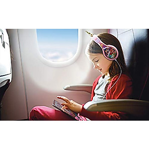 Disney Princess Kids Headphones, Adjustable Headband, Stereo Sound, 3.5Mm Jack, Wired Headphones for Kids, Tangle-Free, Volume Control, Foldable, Childrens Headphones Over Ear for School Home, Travel