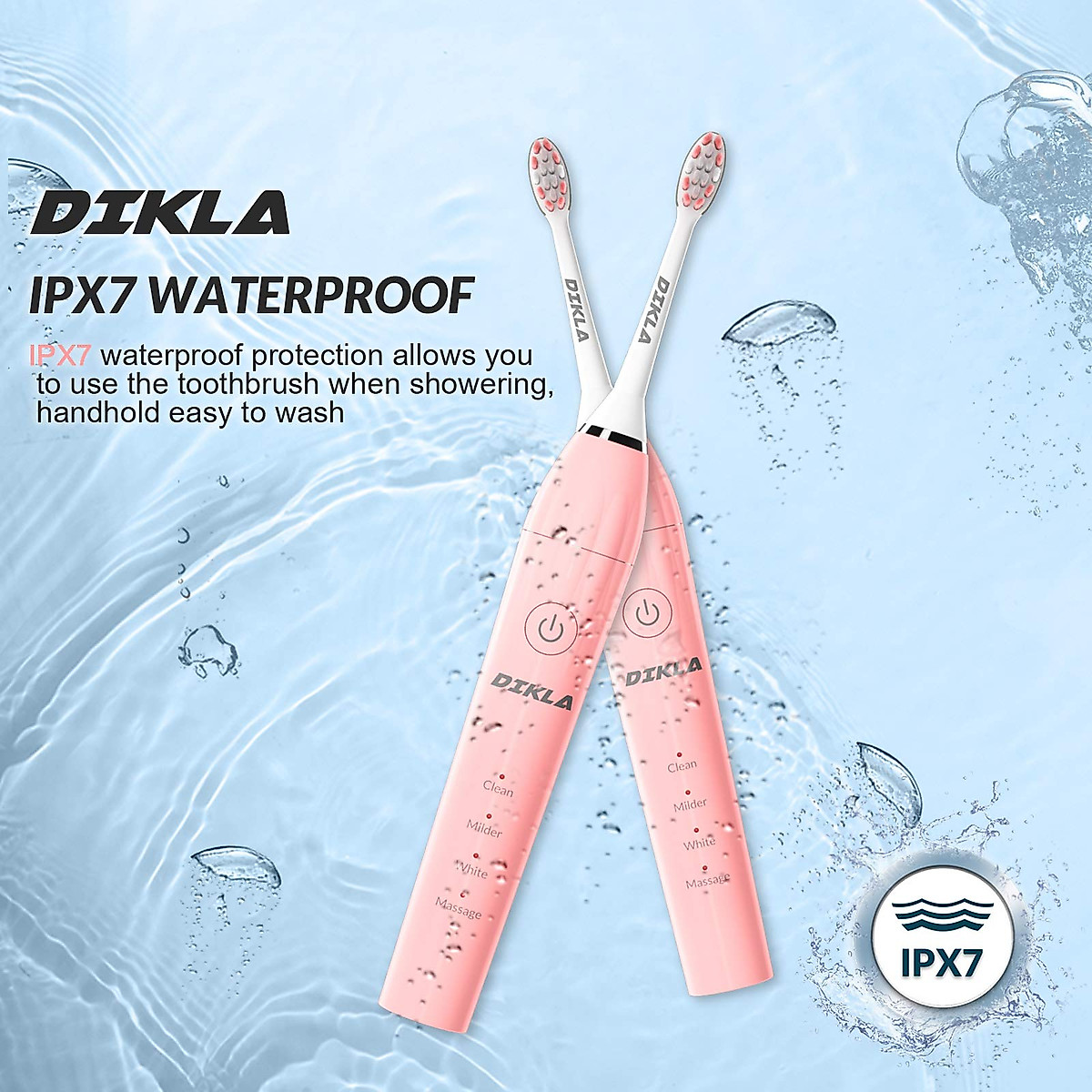 DIKLA Sonic Electric Toothbrush for Adults Dissolve Plaque on Teeth, Vibrating Toothbrush 4 Modes with Smart Timer 44,000 VPM Motor Whitening Rechargeable Cordless Fast Charge(Pink)