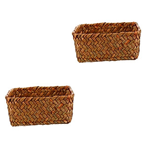 Holibanna Retro Decor 2 Pcs Woven Storage Box Manual Rattan Basket Seaweed Wicker Storage Basket