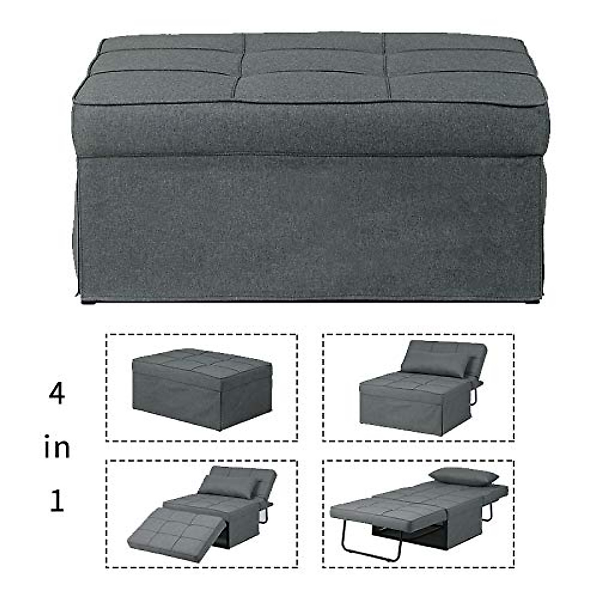 Ainfox Sofa Bed, 4 in-1 Sleeper Chair Bed Multi-Function Folding Convertible Couch Chair Ottoman Bed for Apartment, Small Space (Deep Grey)