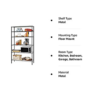 16''Lx42''Wx72''H 6 Shelf Wire Shelving Unit Heavy Duty Metal Storage Shelves NSF Wire Shelf Organizer Black Height Adjustable Utility Steel Commercial Grade Layer Shelf Rack 1500 LBS Capacity