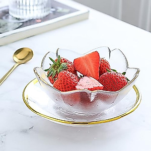 QHYFFS Cherry Blossoms Glass Bowl With Round Plate, Lovely Dessert Bowl 250ml Soup Bowl With Spoon Fruit Salad Bowl For Cocktail,Trifle,Pudding,Christmas Holiday Party