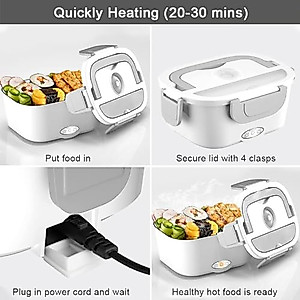 MIYGNDSZ Electric Lunch Box - 3 in 1 60W 1.5L Food Warmer for Car Truck Home, Stainless Steel Lunchbox for 12V 24V 110V Household Camping, Portable Heating Heater for Adult with Fork Spoon Bag