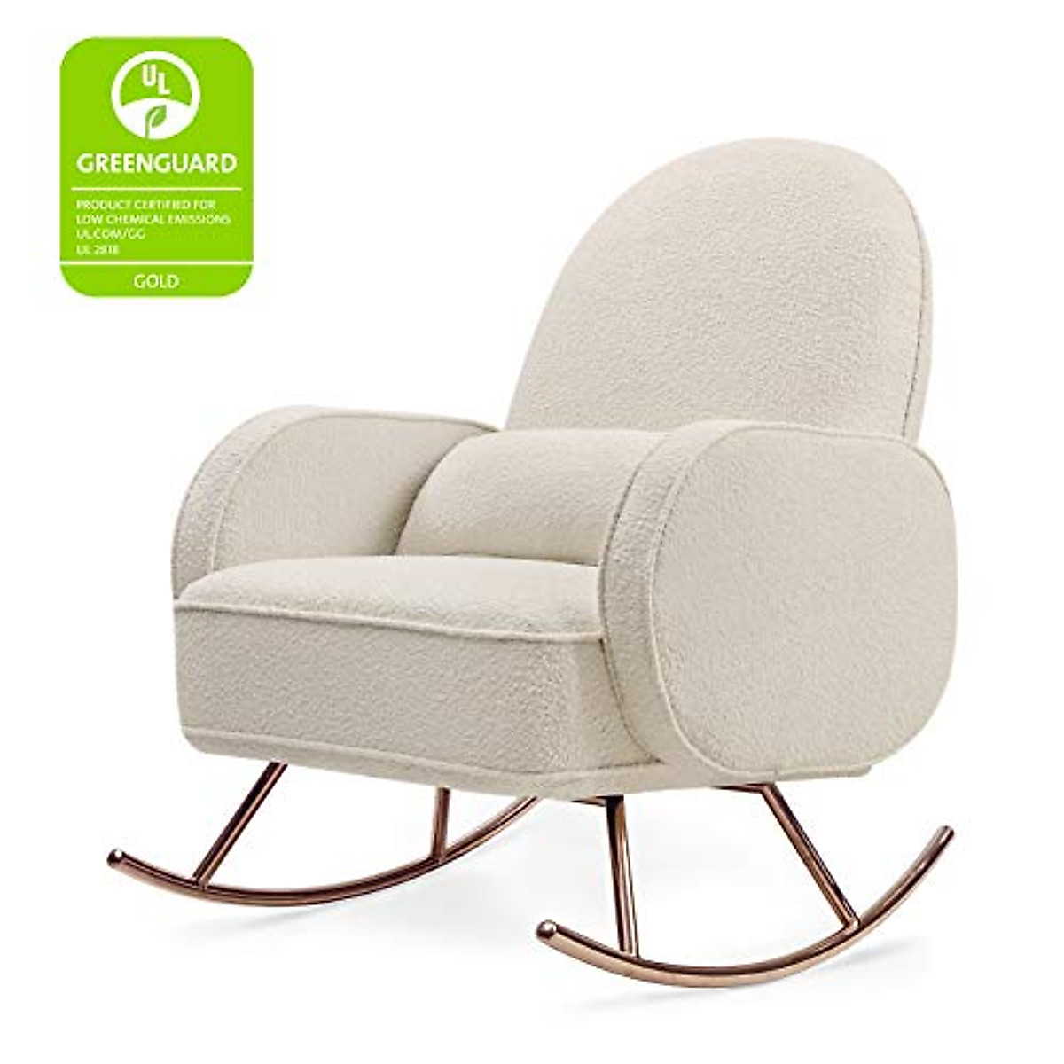 Nursery Works Compass Rocker in Ivory Boucle with Rose Gold Legs, Greenguard Gold and CertiPUR-US Certified