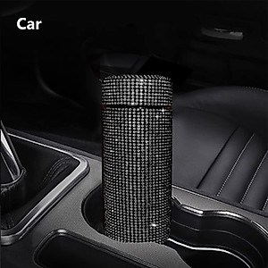 Bling Crytal 17oz Insulated Water Bottle with Strainer,Stainless Steel Thermal Bottle,Leak-Proof Double Walled Vacuum Insulated ,Diamond vacuum flask for woman to Travel, Picnic& Camping (black)