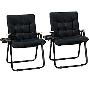 KINGBO 2 Pack Folding Camping Chairs - Portable Camp Chairs with Cushion and Cup Holder, Folding Lawn Chairs and Beach Chairs for Adults, Heavy Duty Folding Chairs for Outside Camping Fishing, Black