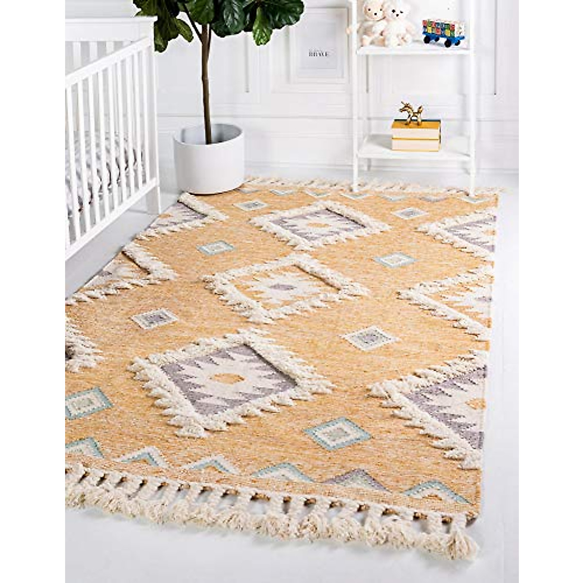 Unique Loom Mesa Collection Geometric, Natural Fibers, Southwestern, Bohemian Area Rug (2' 0 x 3' 0 Rectangular, Yellow/ Ivory)