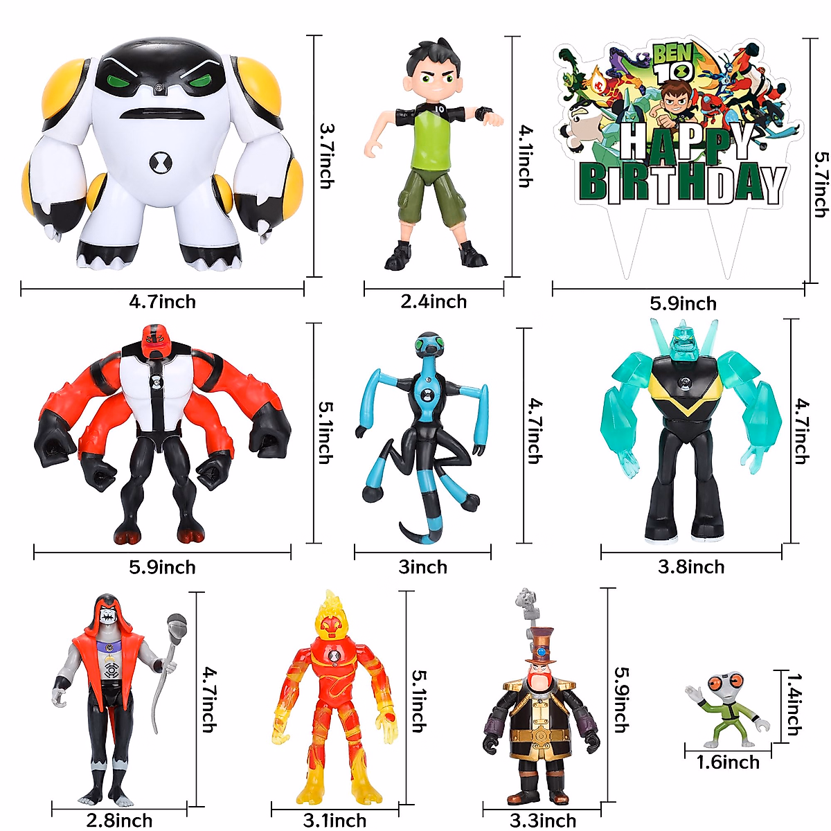 Figures Based on Ben Action Figures - 9PCS Toys Anime Character Figurines with Cake Toppers, Alien Hero Themed Party Decor Birthday Party Cake Decoration Supplies