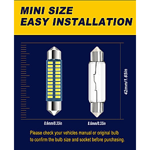 Serundo Auto 578 Led Bulb 211-2 41mm 42mm 1.65in for Car Map Light Dome Light, 6000k White Super Bright Interior Led Festoon Bulb,Pack of 4pcs