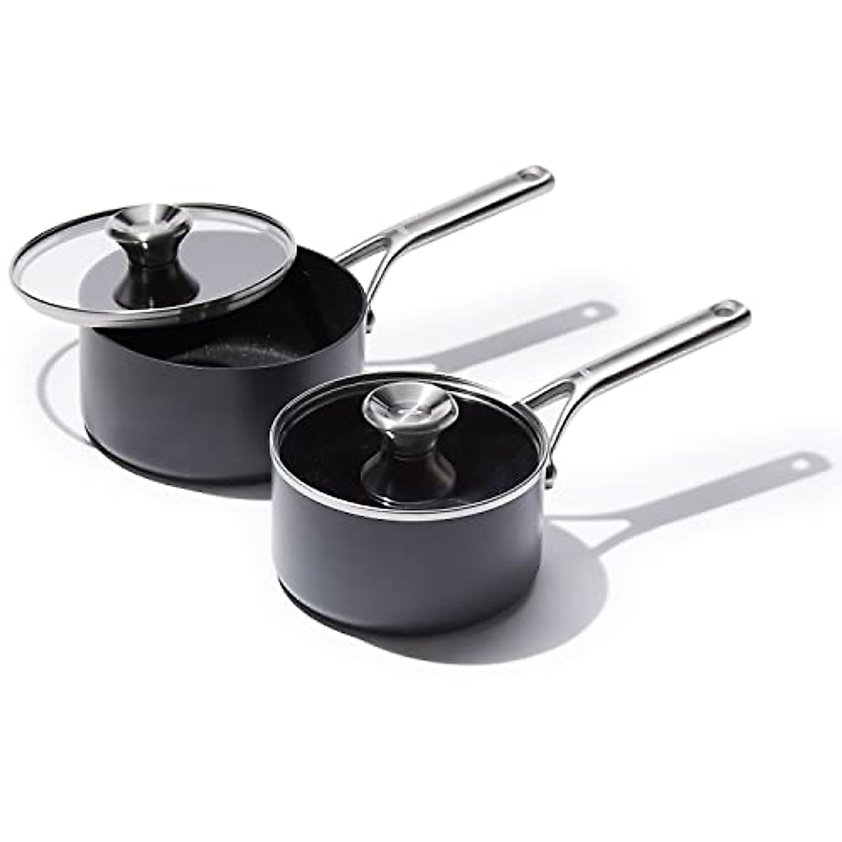 OXO Professional Hard Anodized PFAS-Free Nonstick, 1.7QT and 2.3QT Saucepan Pot Set with Lids, Induction, Diamond reinforced Coating, Dishwasher Safe, Oven Safe, Black
