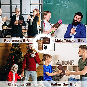 Roshtia Set of 3 Thank You Gift for Men Dad 20oz Stainless Steel Tumbler with Lid Straw Leather Toiletry Bag Inspirational Keychain Team Christmas Gift for Employee Teacher Staff(Wood Grain)