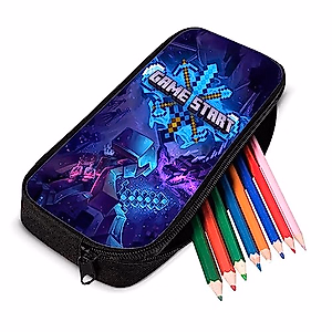 WASHLA Game Cartoon Backpack, Anime Casual Backpack Travel 16 Inch Backpack with Lunch Box Pencil Case 3pcs Blue