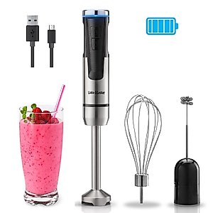 Liebe&Lecker Cordless Hand Blender, Immersion Blender Handheld USB Rechargeable 8 Variable Speeds with Whisk, Milk Frother Attachments, Portable Stick Blender for Milkshakes, Smoothies & Soups.