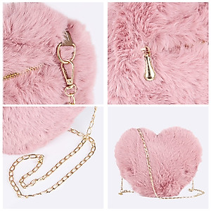 SUKUTU Faux Fur Purse Women's Heart Shaped Evening Handbags Small Cute Phone Crossbody Bag Clutches for Girls