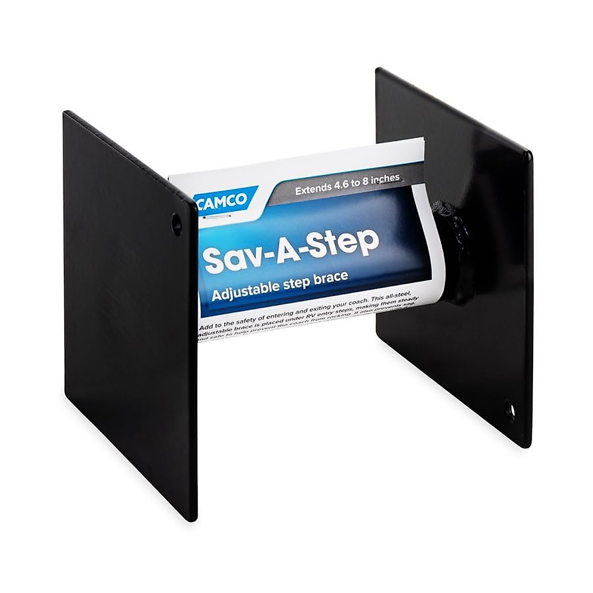 Camco RV Save-A-Step Brace | Stabilizes RV Steps and Helps Stop RV Movement | Protects RV Steps from Sag and Wear | Adjusts from 4-5/8"-8" , (43681)