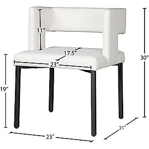 Meridian Furniture Caleb Collection Modern | Contemporary Upholstered Dining Chair with Squared Back and Sturdy Iron Legs, Set of 2, White Faux Leather, Matte Black, 23" W x 21" D x 30" H