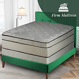 Greaton 11 Inch Hybrid Firm Foam Encased Mattress with 8" Box Spring, Eurotop with Soft White Teddy Bear Fabric Cover for Cool Sleep and Pressure Relief, Firm Feel with Motion Isolation, Full XL