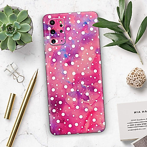 DesignSkinz White Polka Dots Over Pink Watercolor Grunge Protective Vinyl Decal Wrap Skin Cover Compatible with The Samsung Galaxy S20 (Screen Trim & Back Glass Skin)