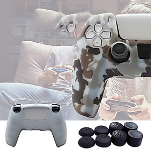 PS5 Controller Skin-Hikfly Silicone Cover for PS5 Controller Grips,Non-Slip Cover for PlayStation 5 Controller- 2 x Skin with 8 x Thumb Grip Caps(Purple,Grey)