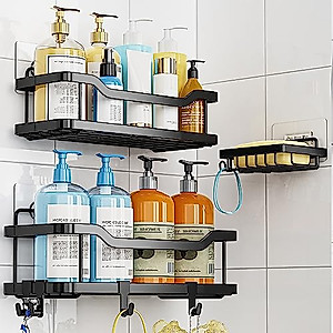 OMAIRA Shower Caddy/Organizer Adhesive Shower Shelf, Rustproof No Drilling SUS304 Stainless Steel for Kitchen Bathroom Shower Storage, Black, 3 Pack