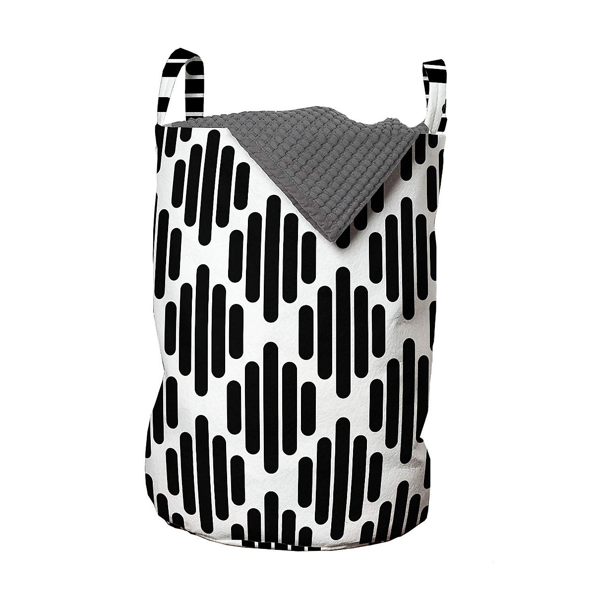 Ambesonne Black and White Laundry Bag, Modern Boho Geometric Stripes Pattern Mosaic Style Abstract Art Deco, Hamper Basket with Handles Drawstring Closure for Laundromats, 13" x 19", Charcoal Grey
