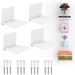 Fentec Invisible Floating Bookshelf, Wall Mounted Floating Bookshelves Heavy-Duty Book Organizers Hidden Book Shelf Metal Shelves Holder for Books Storage Bedroom Living Room Home Office, 4-Pack White