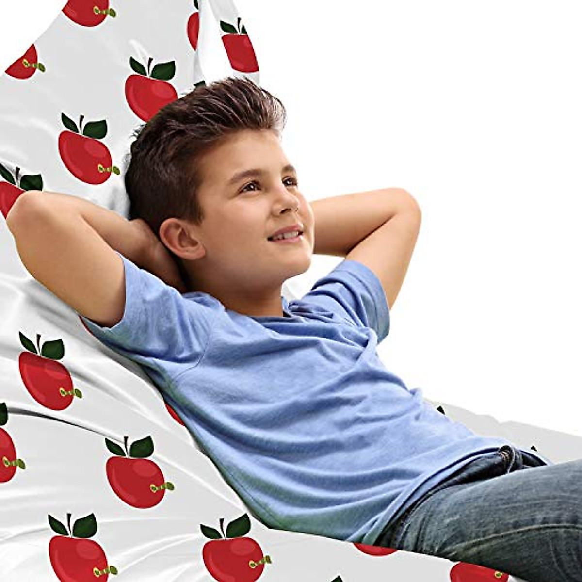Ambesonne Fruits Lounger Chair Bag, Repeating Comic Red Apples Pattern with Worms Living Inside, High Capacity Storage with Handle Container, Lounger Size, Olive Green Dark Green