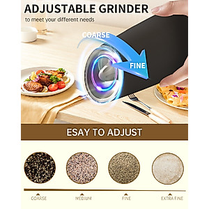 CIRCLE JOY Gravity Electric Salt and Pepper Grinder Set Rechargeable Salt and Pepper Grinder Set with LED Light, No Battery Needed, Adjustable Coarseness, Washable 135ml Container, Black