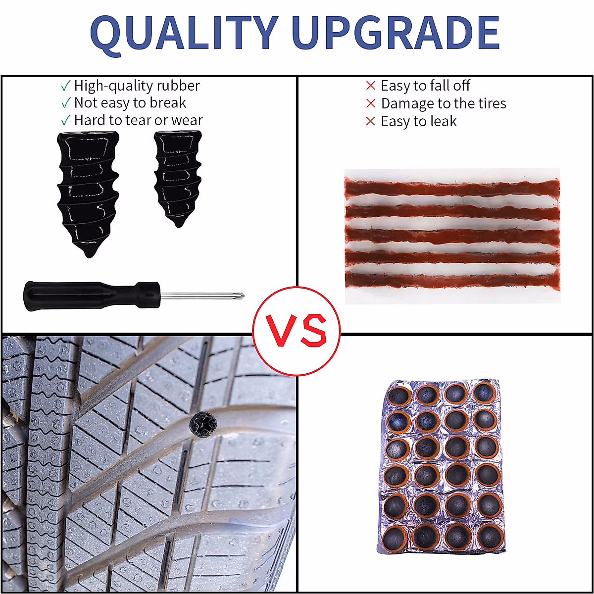 70PCS Heavy Duty Tire Plugs - Flat Tire Repair Kit with Vacuum Tool, Screwdriver, Box for Car, Motorcycle, Truck, Jeep Puncture Repair (35S+35L)