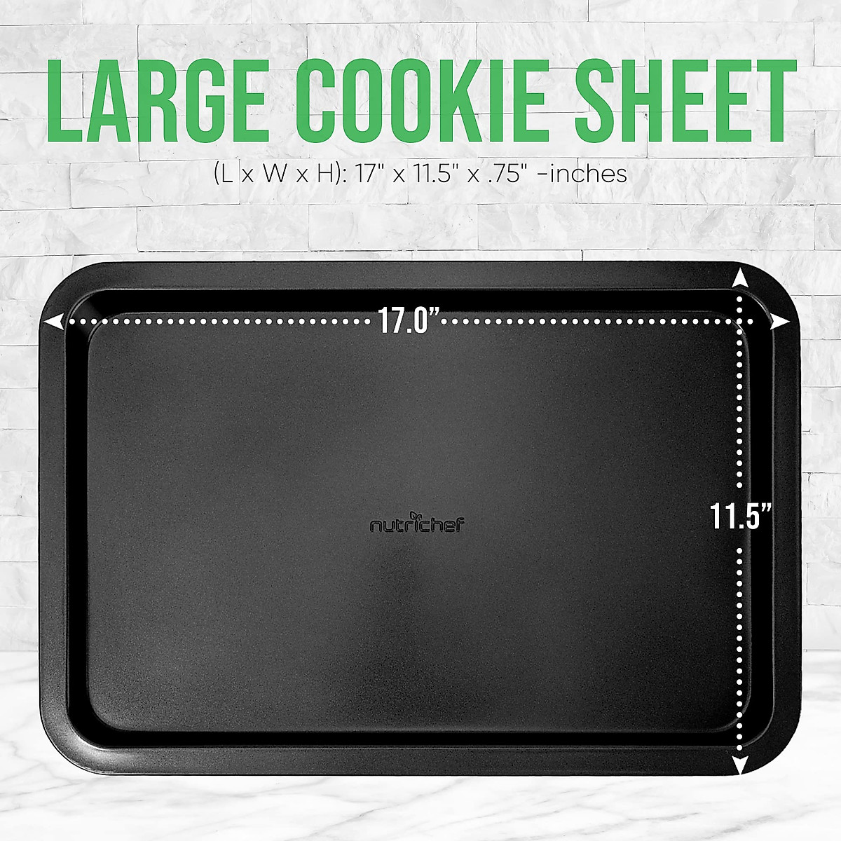 NutriChef 17” Non Stick Cookie Sheet, Large Gray Commercial Grade Restaurant Quality Carbon Metal Bakeware, Compatible with Model NCBS10S