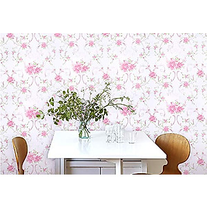 Emoyi Romantic Pink Flower Shelf Liner Adhesive Wallpaper Pattern Waterproof Cabinet Wall Sticker 17.7''x98''