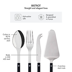 SABRE PARIS - 4-Piece Serving Set - Bistrot Collection - 2 Serving Flatware, Serrated Pie Server, Large Cheese Knife - Stainless Steel & Nylon - Dishwasher Safe - Black - Brilliant Finish