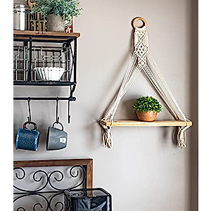 Macrame Wall Hanging Shelf, Bohemian Indoor Wall Décor, Wood Hanging Macrame Floating Shelf, Handmade Woven Twisted Cotton Rope Plant Hanger
