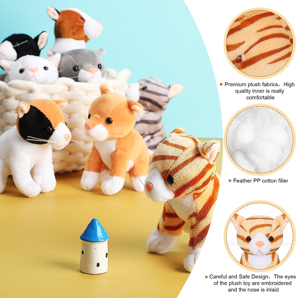 8 Pieces Plush Pets 5 Inch Stuffed Animals Bulk Assorted Cute Stuffed Pet Animal Plush Toys Small Plush Animals for Halloween Kid Classroom School Pet Party Favors Supplies Decoration (Cat)